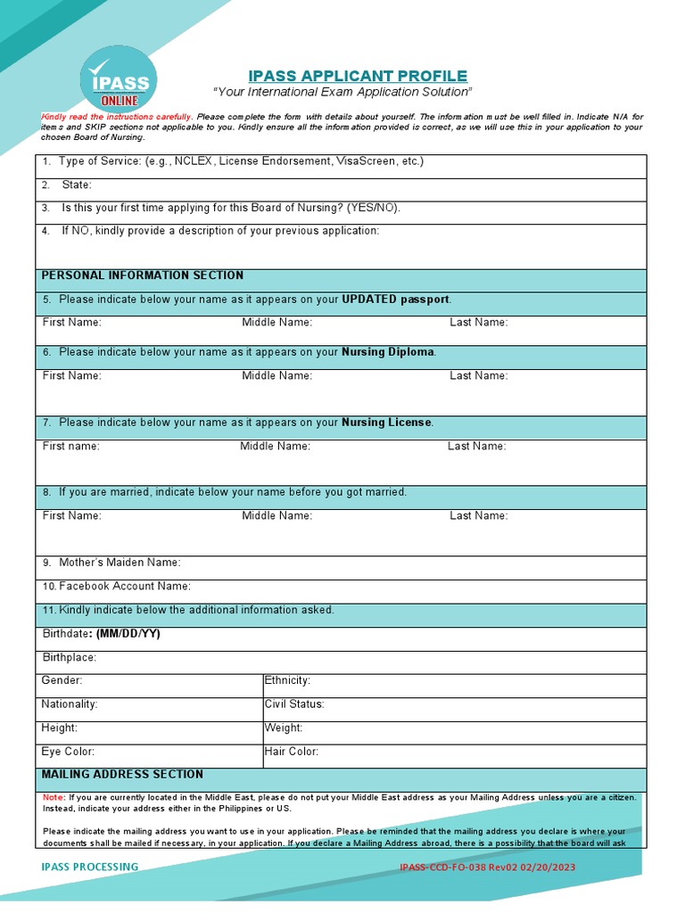 Applicant Form LOCAL IPASS Mar2023 | PDF | National Council Licensure ...