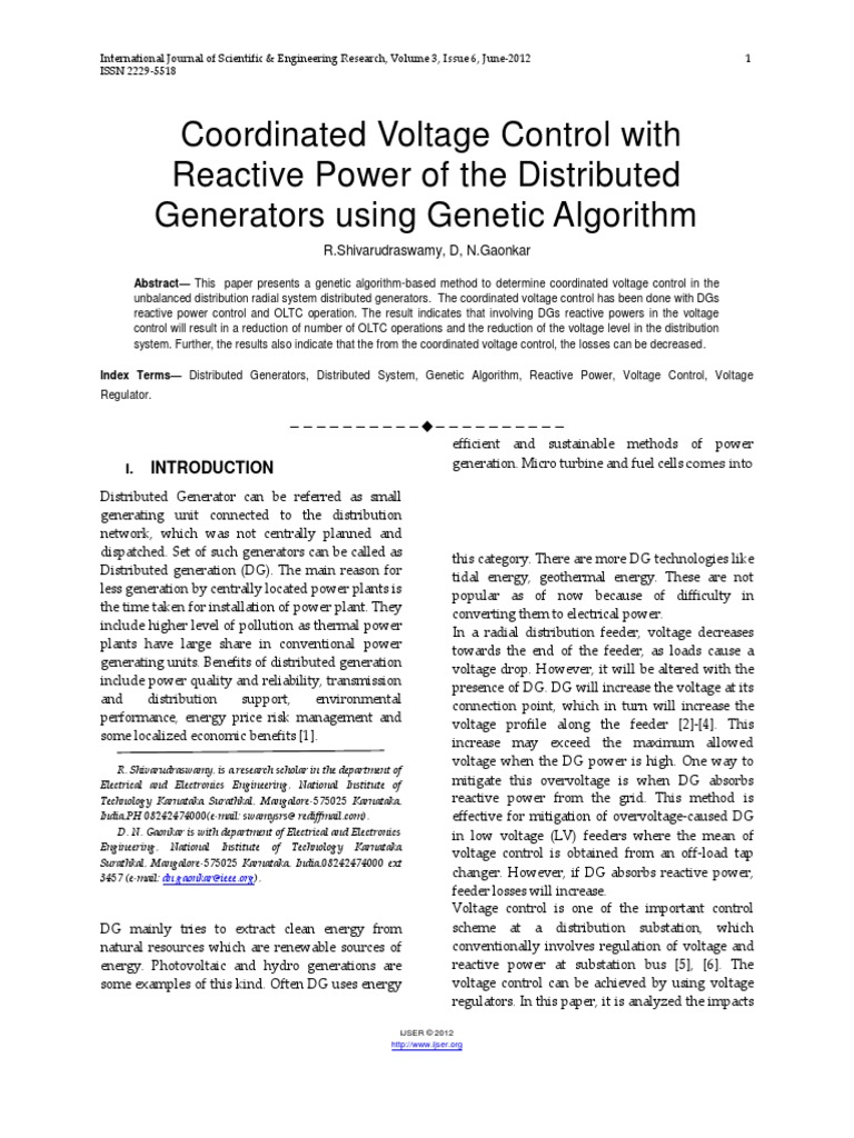 Researchpaper Coordinated Voltage Control With Reactive Power of The Distributed Generators ...
