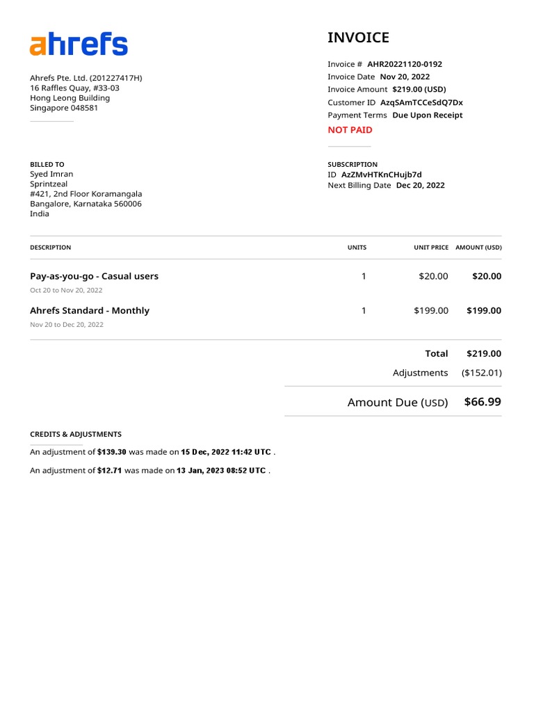 Ahrefs Invoice AzqJJYTY53mgM1lGO | PDF | Invoice | Wire Transfer