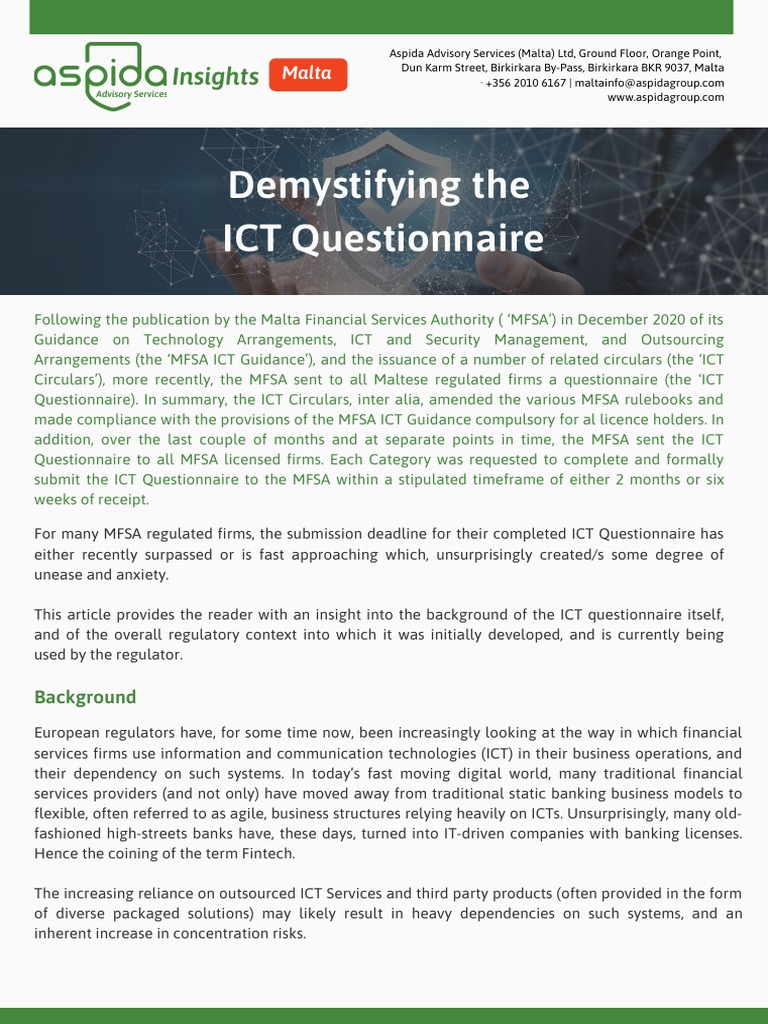 Demystifying The ICT Questionnaire 1 2 | PDF | Risk | European Union