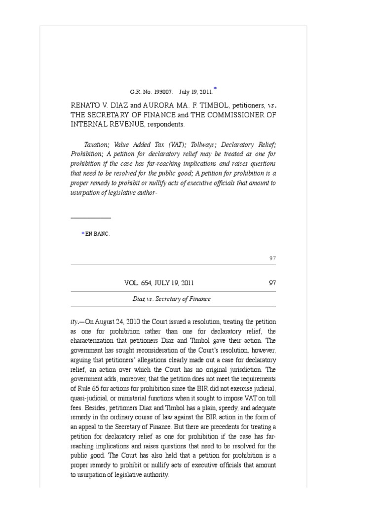 Diaz and Timbol v. Sec. of Finance | PDF
