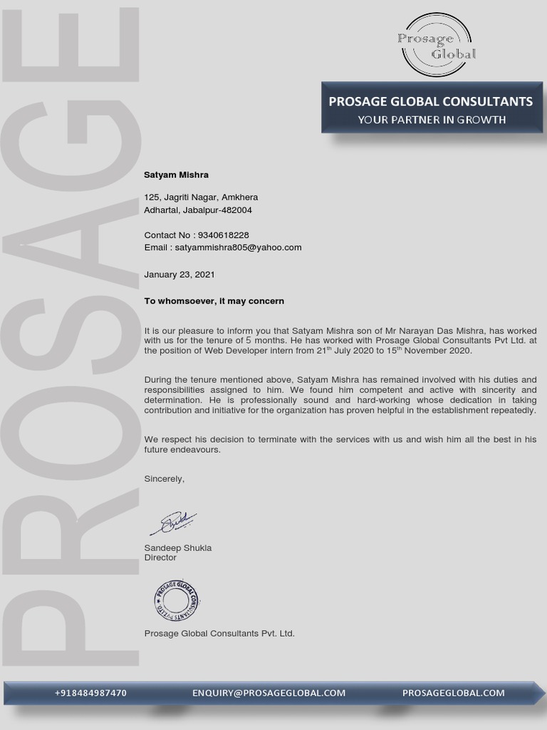 Experience Letter - SATYAM1 | PDF