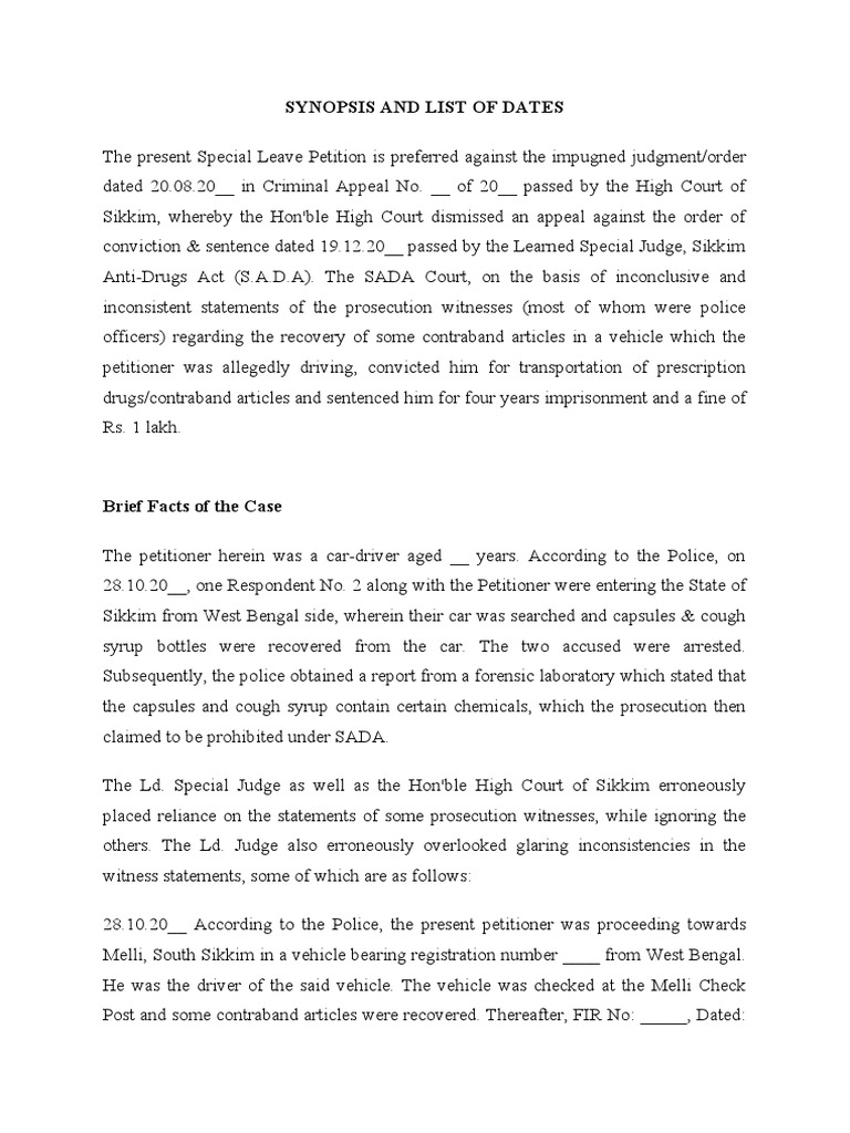 Special Leave Petition (Criminal) Format Under Article 136 of The ...