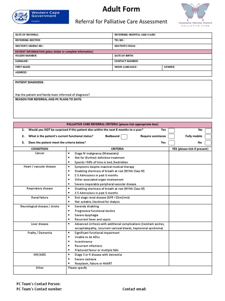 Adult Referral For PC Assessment Form | PDF | Cirrhosis | Dementia