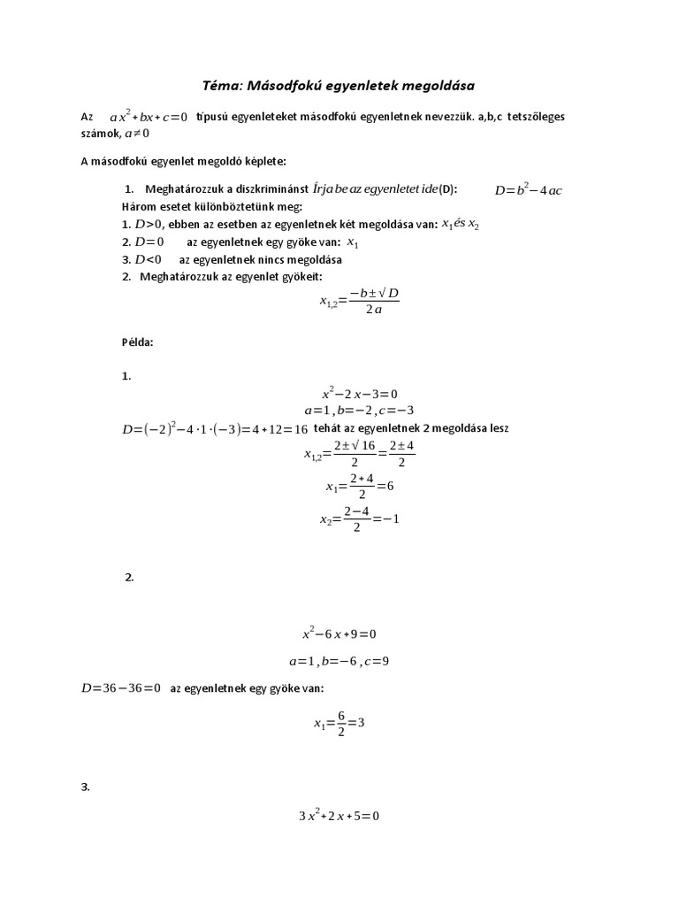 10 Másodfokú Egyenlet | PDF