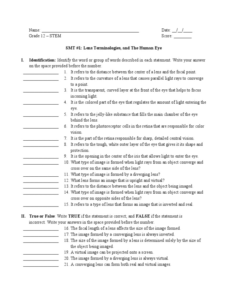Smt1 Optics Lens and Human Eye | PDF | Eye | Human Eye