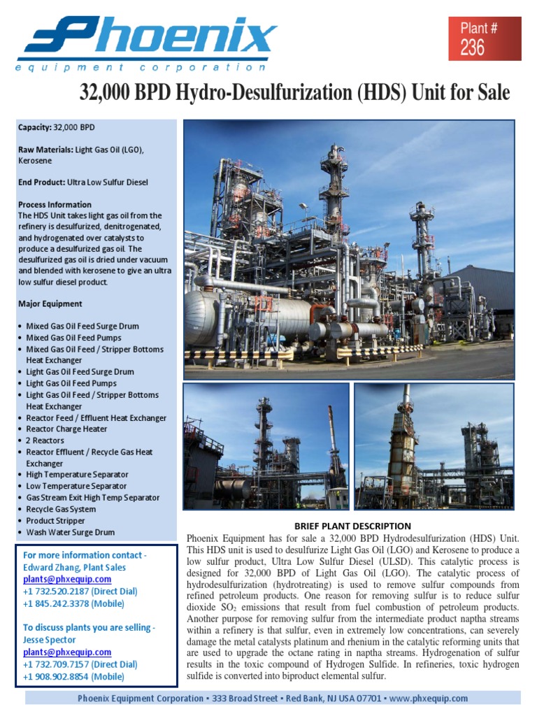 Hydrodesulfurization Hds Unit 32 000 BPD 84 | PDF | Physical Sciences ...