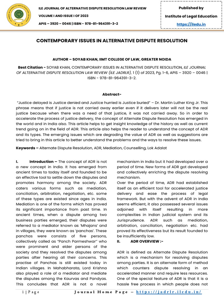 Contemporary Issues in Alternative Dispute Resolution | PDF | Alternative Dispute Resolution ...