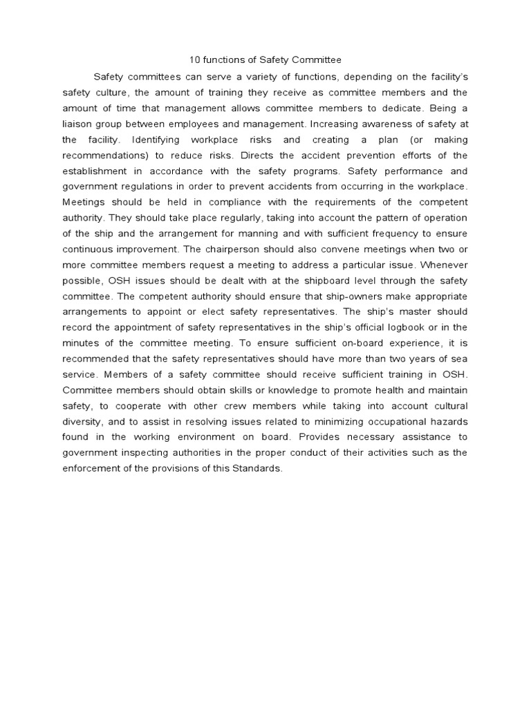 Functions of Safety Committees | PDF | Business