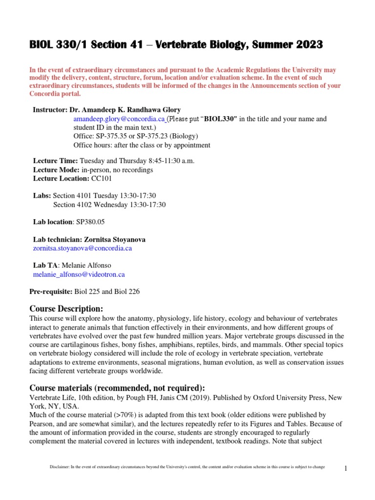BIOL 330 Vertebrate Biology Overview | PDF | Plagiarism | Intellectual ...