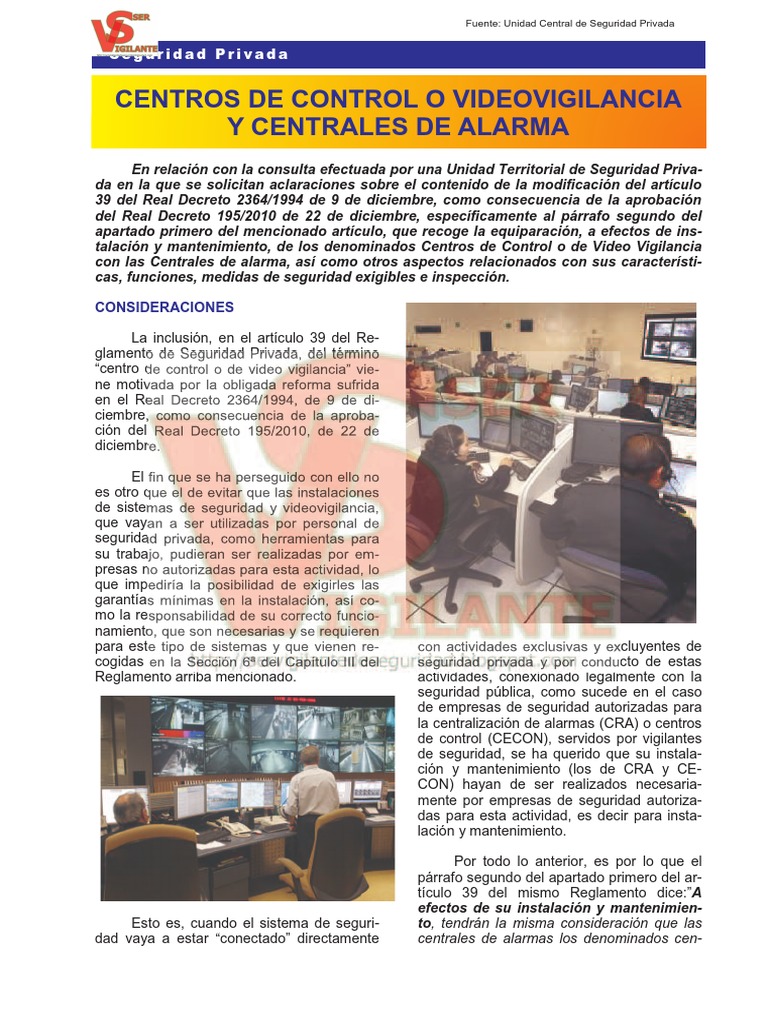 Informe CNP Sobre Centros de Control y Centrales de Alarma | PDF | Vigilancia | Agencia Central ...