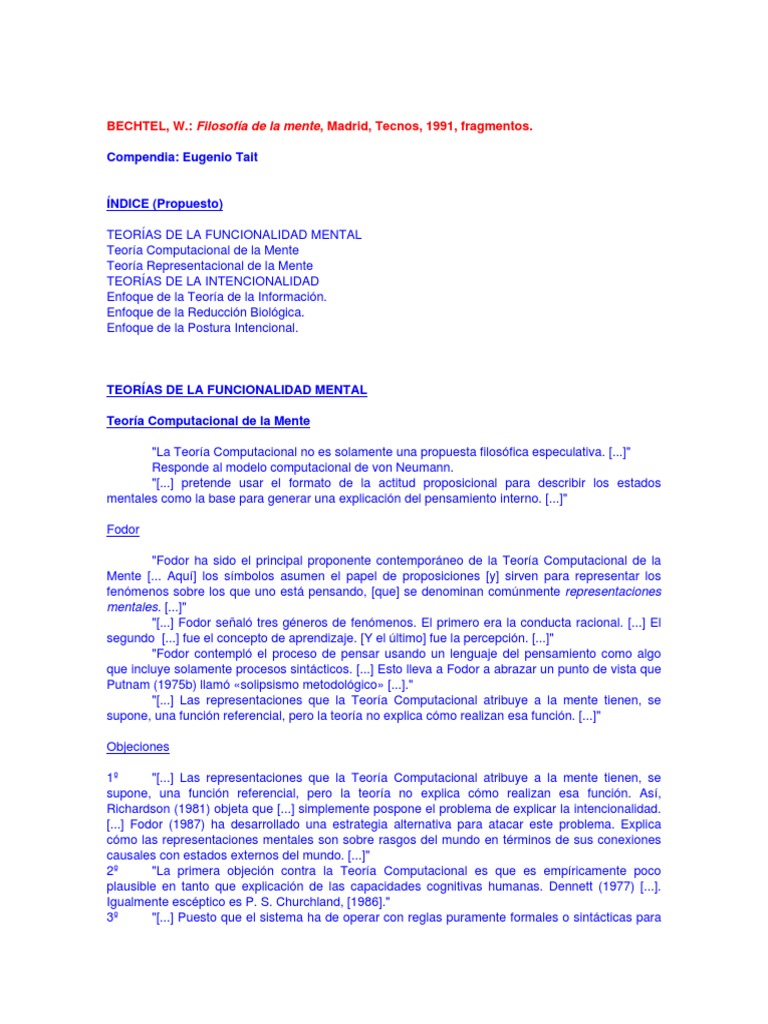 Bechtel | PDF | Pensamiento | Mente