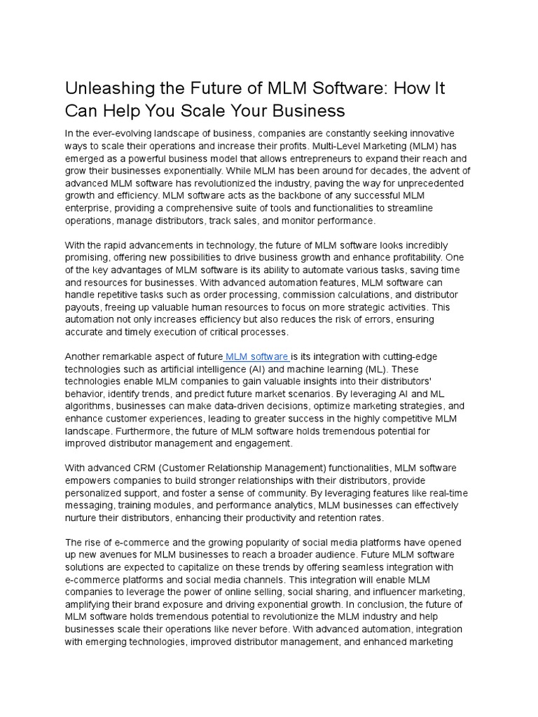 Future of MLM Software | PDF | Customer Relationship Management | Artificial Intelligence