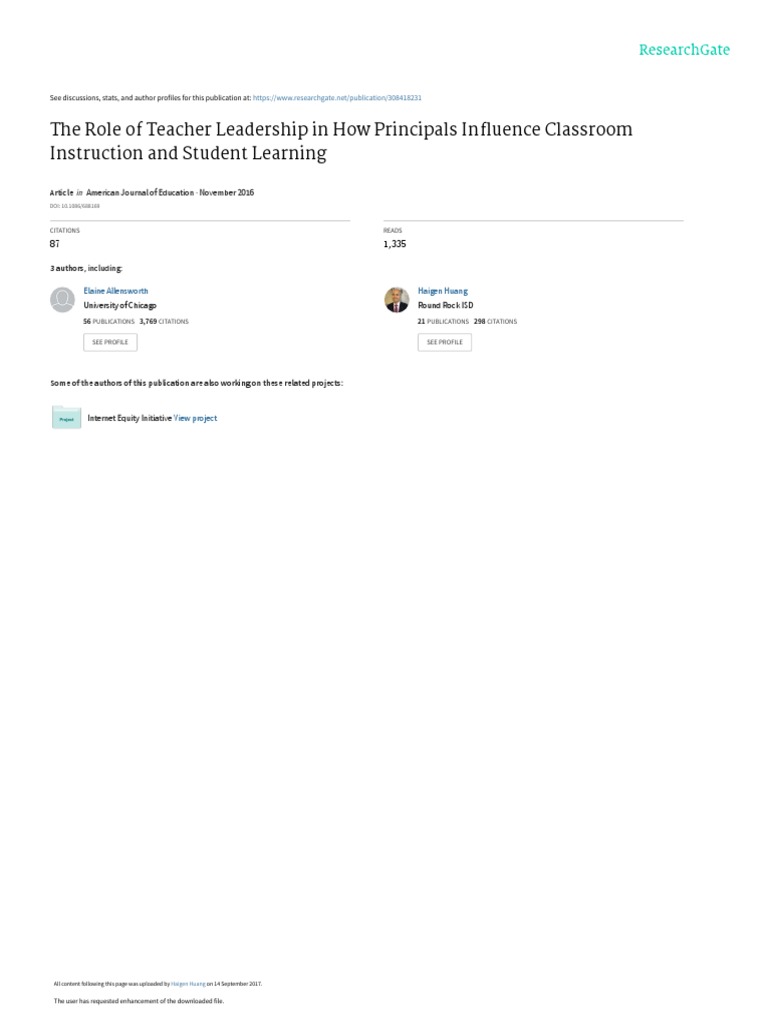 Teacher Leadership and Principal Impact | PDF | Leadership | Teachers