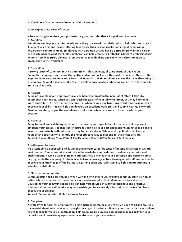 12 Qualities of Success in Professionals | PDF | Disciplines ...