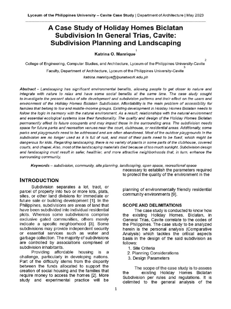 A Case Study of Holiday Homes Biclatan Subdivision in General Trias ...