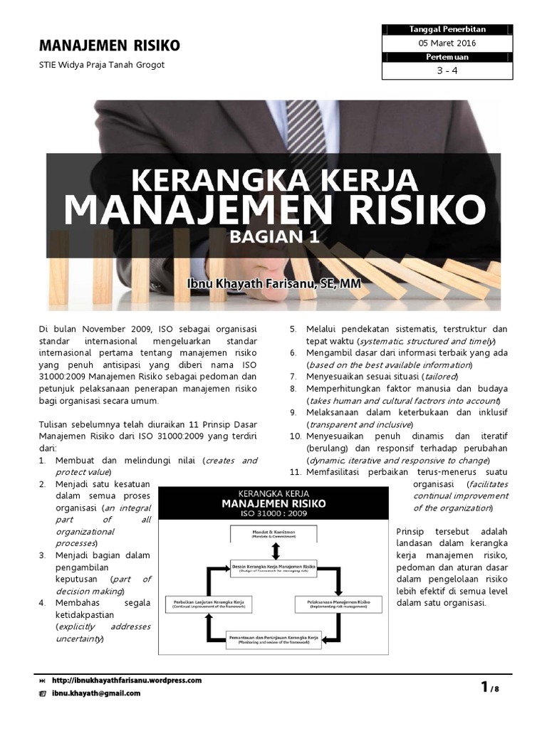 Manajemen Risiko - Kerangka Kerja Bag 1 | PDF