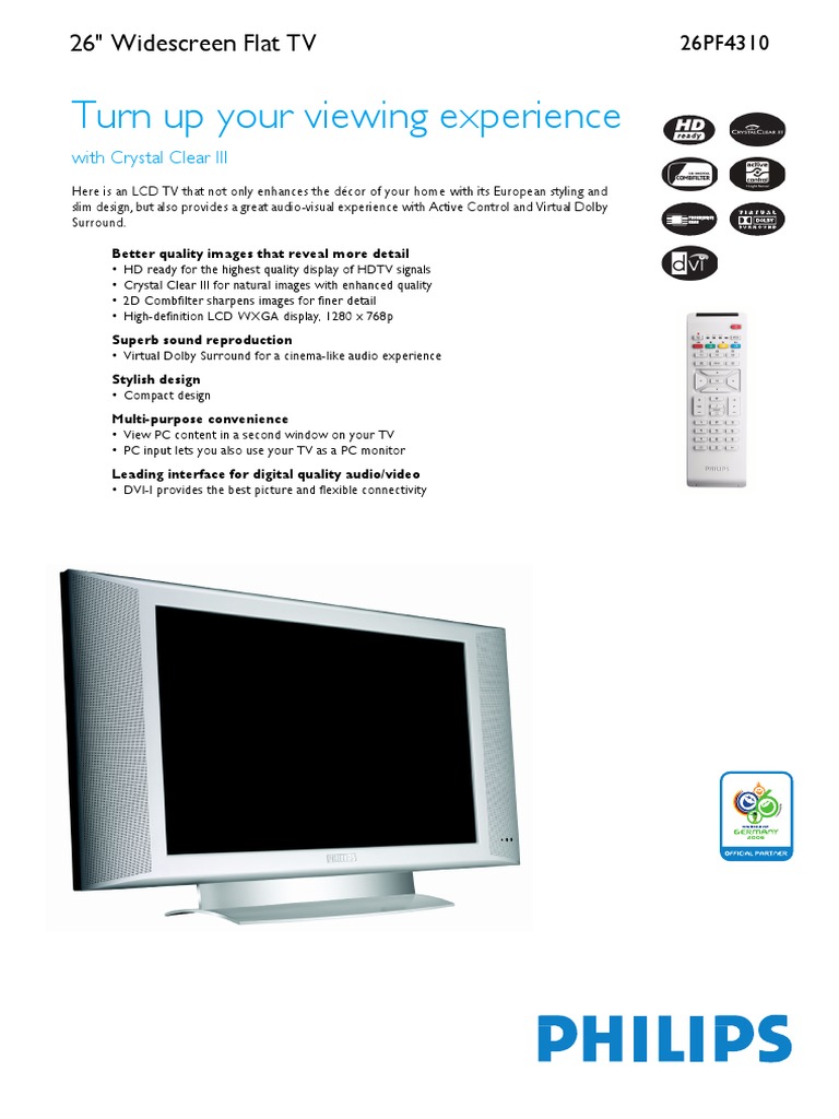 Philips 26 Widescreen Flat TV 26pf4310 10 Manual de Usuario | PDF | Video | High Definition ...