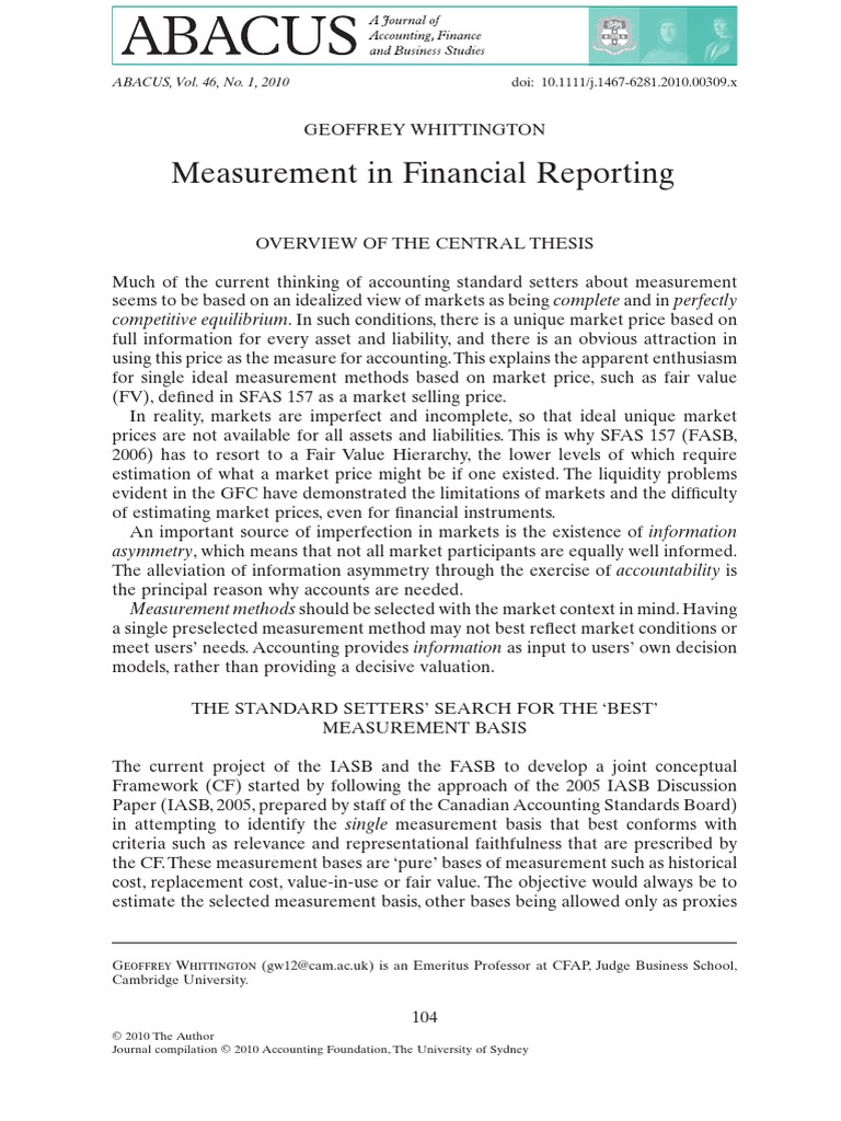 Abacus - 2010 - WHITTINGTON - Measurement in Financial Reporting | PDF ...