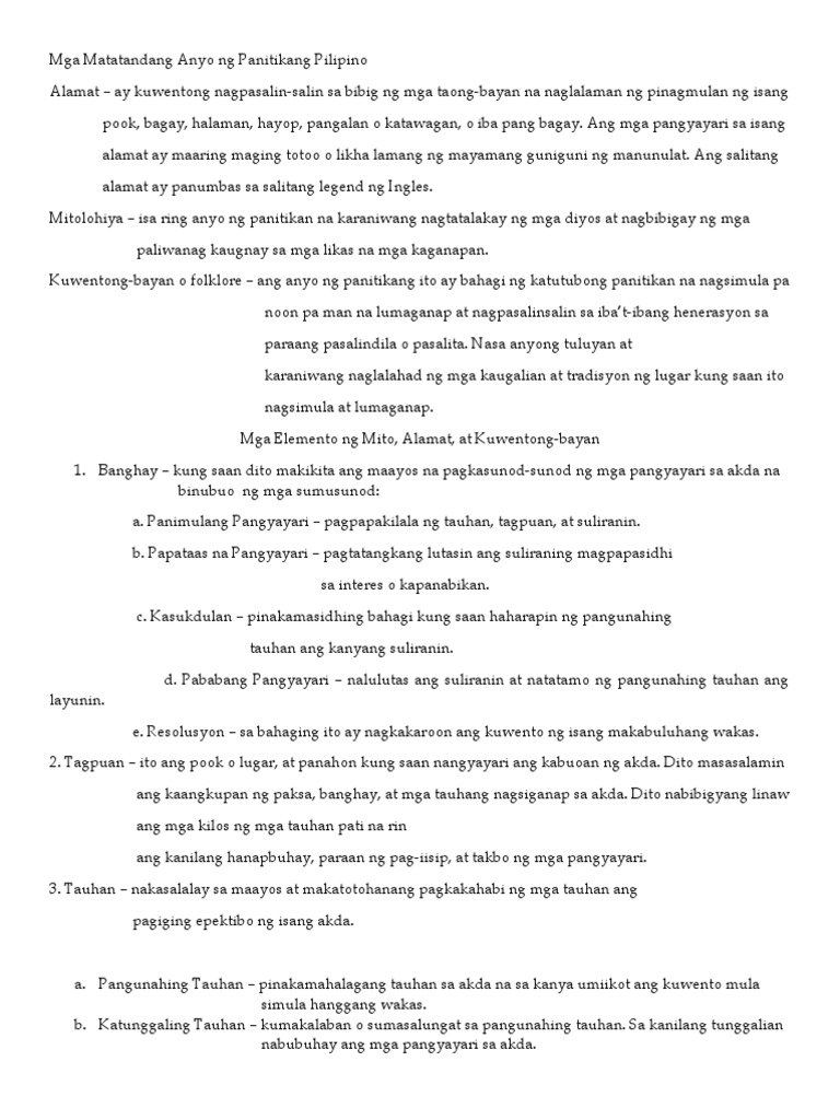 Mga Matatandang Anyo Ng Panitikang Pilipino M2 Pdf