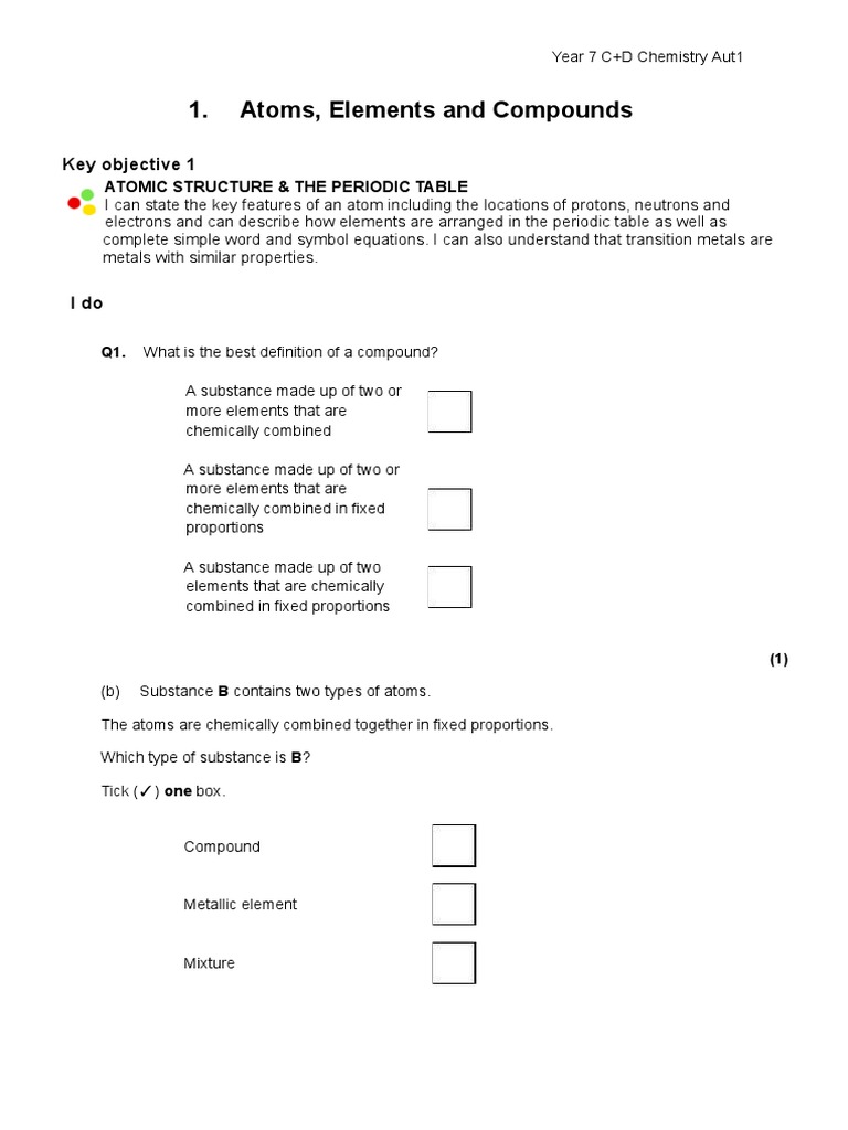 Year 7 C-D Chemistry Term 1 | PDF | Atoms | Periodic Table