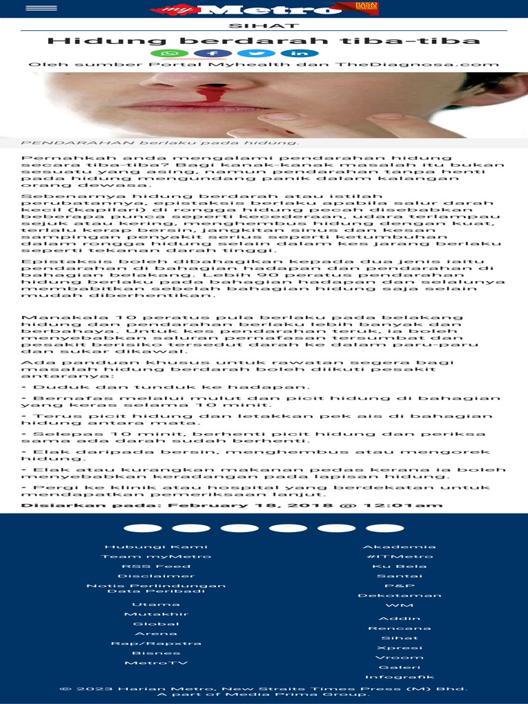 Hidung berdarah tiba-tiba Harian Metro | PDF