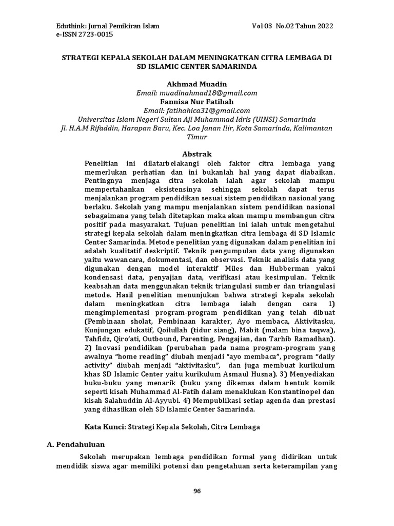 Strategi Kepala Sekolah SD Islamic Center | PDF