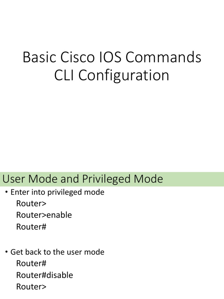Basic Cisco IOS Commands CLI Configuration | PDF
