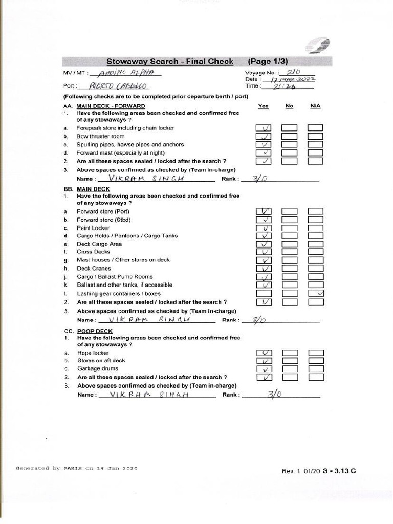 Stowaway Search Checklist | PDF