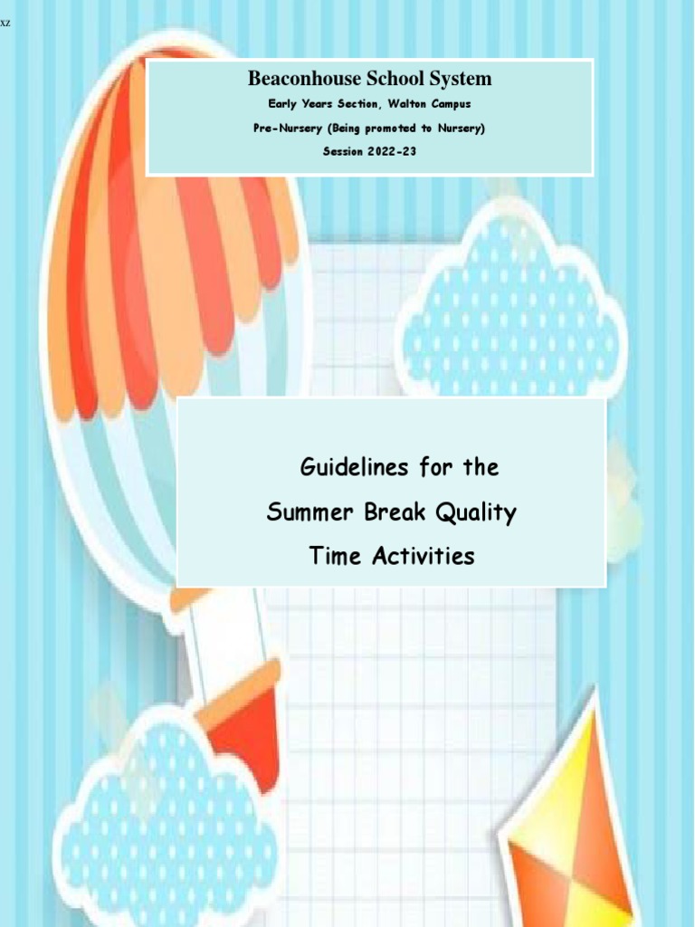 Summer Break HW Guidelines For Pre Nursery | PDF