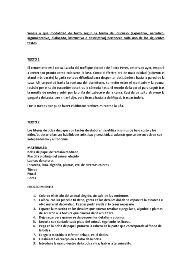 Ejercicio Identificacion Modalidad Textual | PDF | Naturaleza