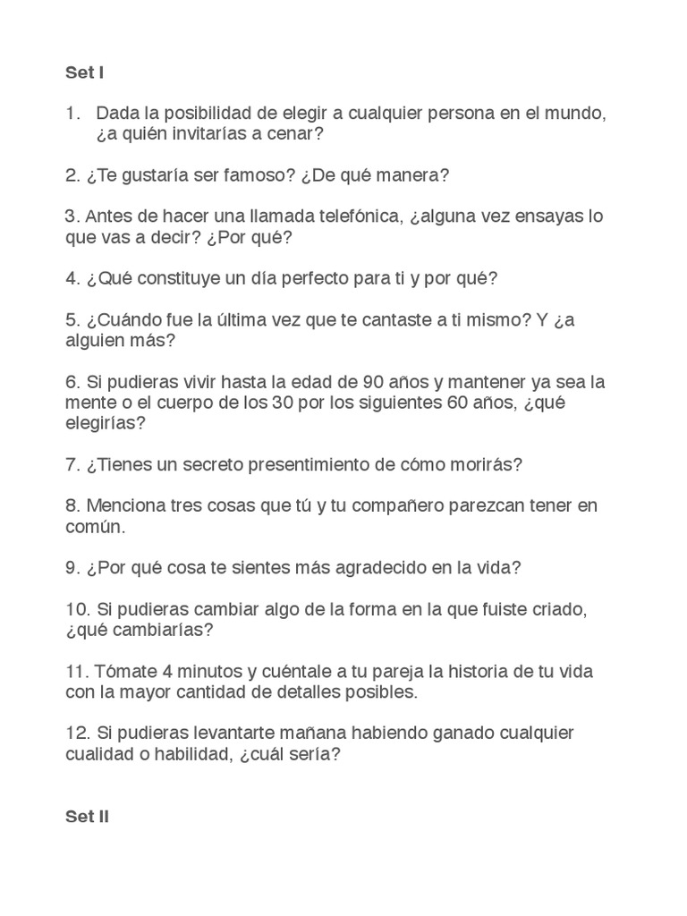36 Preguntas para Enamorarse Experimento | PDF