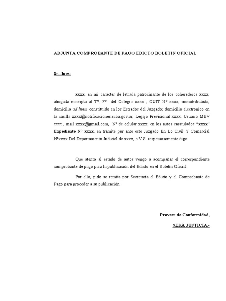 Adjunta Comprobante de Pago Edicto Boletin Oficial | PDF