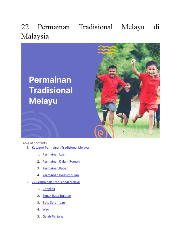 22 Permainan Tradisional Melayu Malaysia | PDF