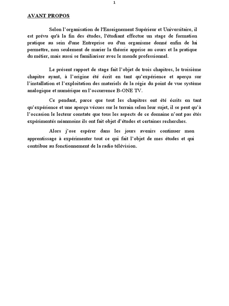 Rapport de Stage à B-ONE TV | PDF | Émetteur | Vidéo