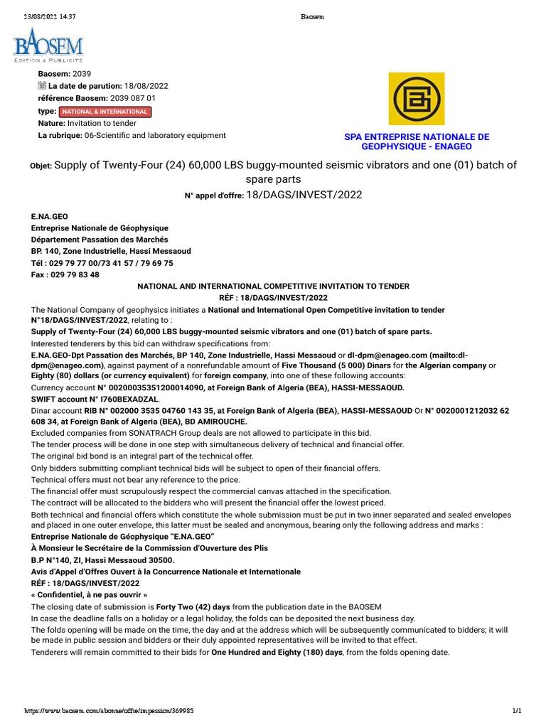 ENAGEO - Tender No.18 - DAGS - INVEST - 2022 - Supply of x24 Buggy ...