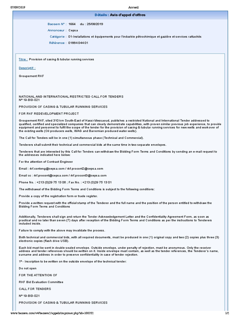 Gr. Rhourd El-Kroud (RKF) - Tender No.19-BID-021 - Provision of Casing ...