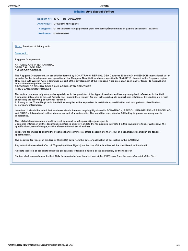 Gr. Reggane - Tender No - cfb-REG-0270-19 - Provision of Fishing ...