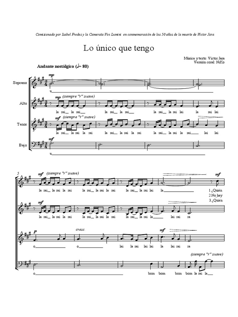 Lo Unico Que Tengo Version Coral Nicolas Aguad Pdf