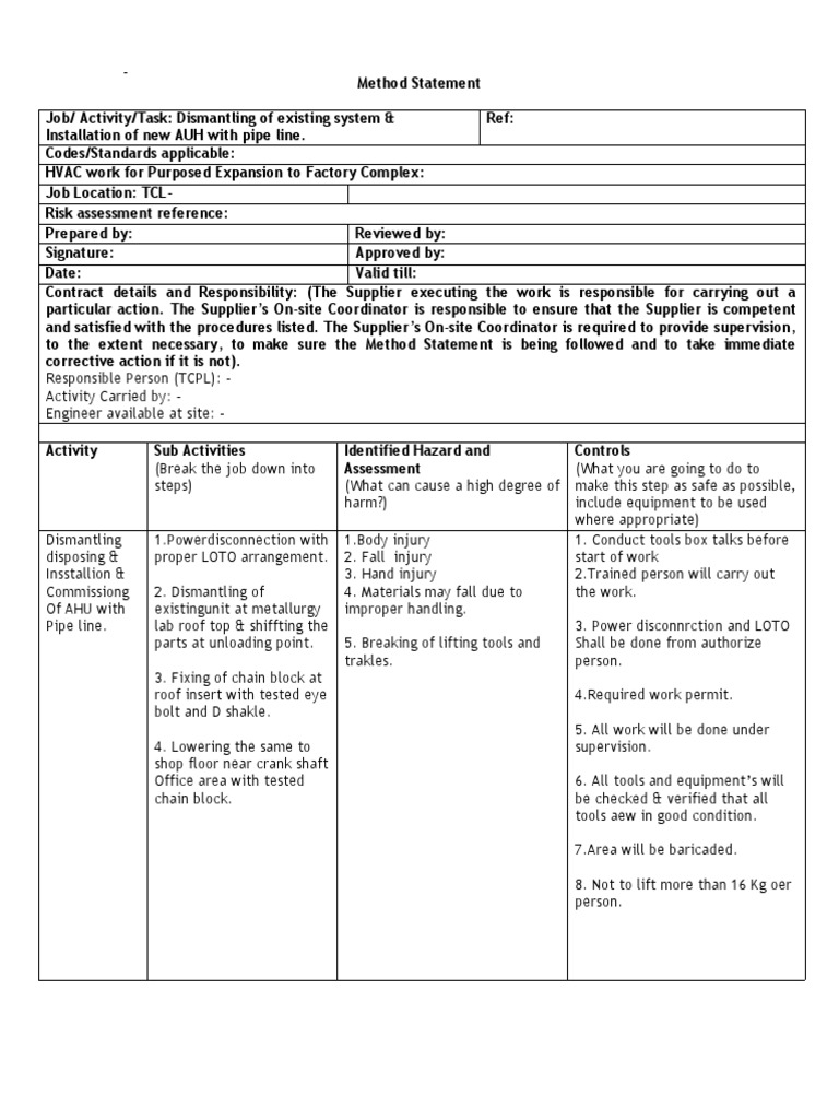 03 Dismantling of Existing Sym & Installation of New AHU With Pipe Line ...