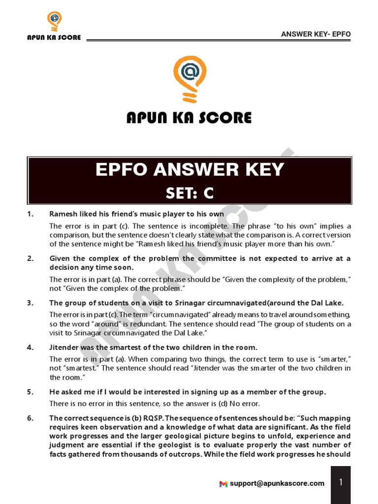 Answer Key - Epfo | PDF | Expense | Economies