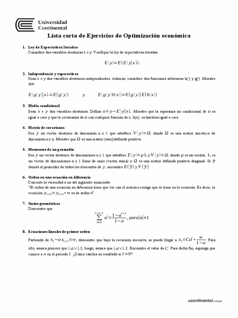 03. Optimización económica_Ejercicios de Repaso - Lista 1 | PDF | Matriz (Matemáticas) | Ecuaciones