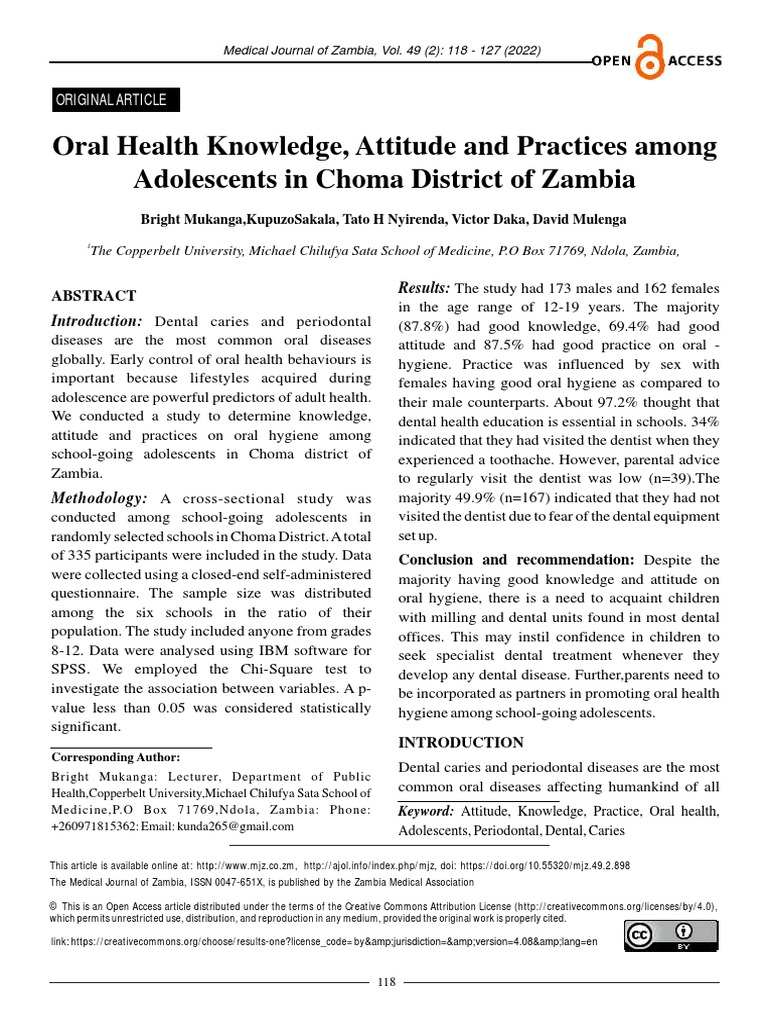 Oral Health Knowledge Attitude and Practices Among Adolescents ...