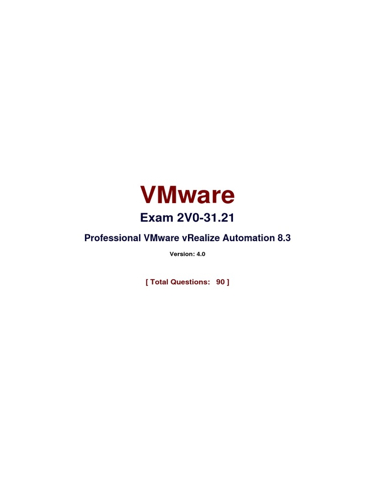 Vmware: Exam 2V0-31.21 | Download Free PDF | Cloud Computing | Computer ...