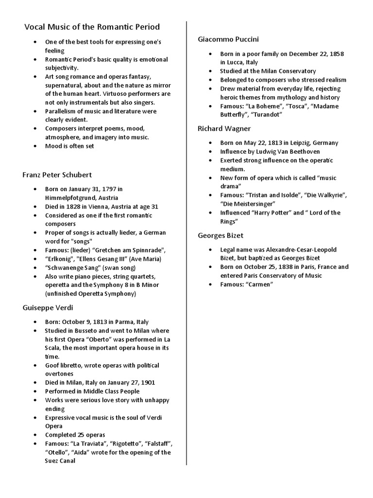 Vocal Music of The Romantic Period | PDF | Giuseppe Verdi | Opera