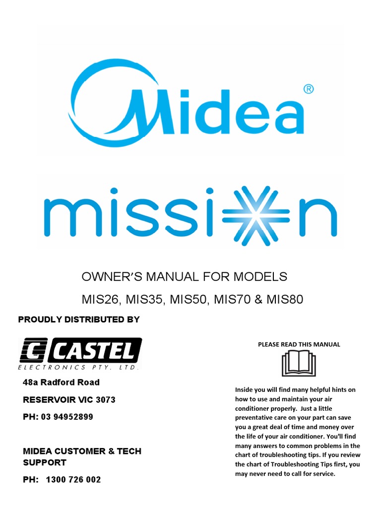 Midea MIS50 5.3kW Wi Fi Inverter Split System Air Conditioner User ...