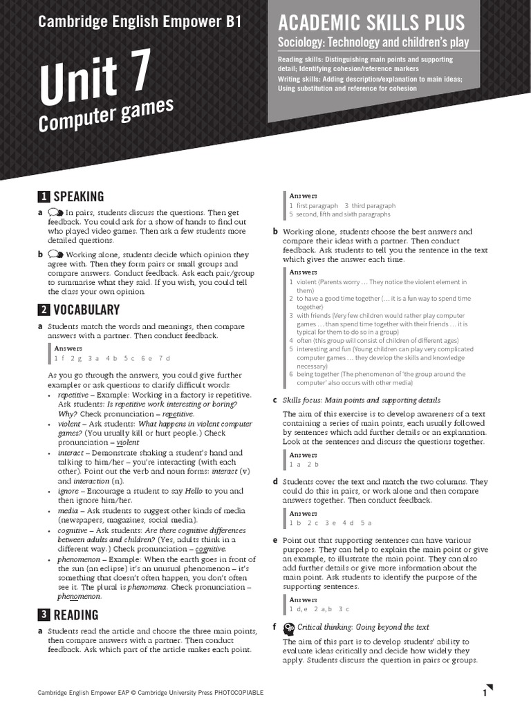 Empower B1 - Academic Skills Teacher - U07 | PDF | Word | Verb