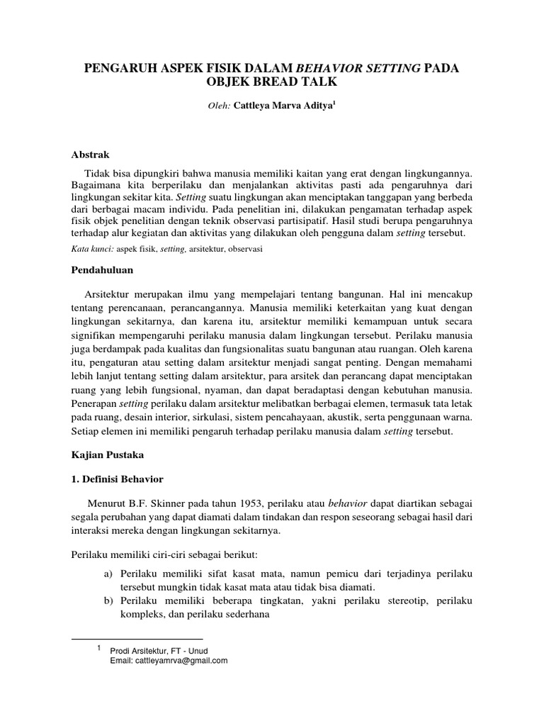 Pengaruh Aspek Fisik Dalam Behavior Setting Pada Objek Bread Talk | PDF