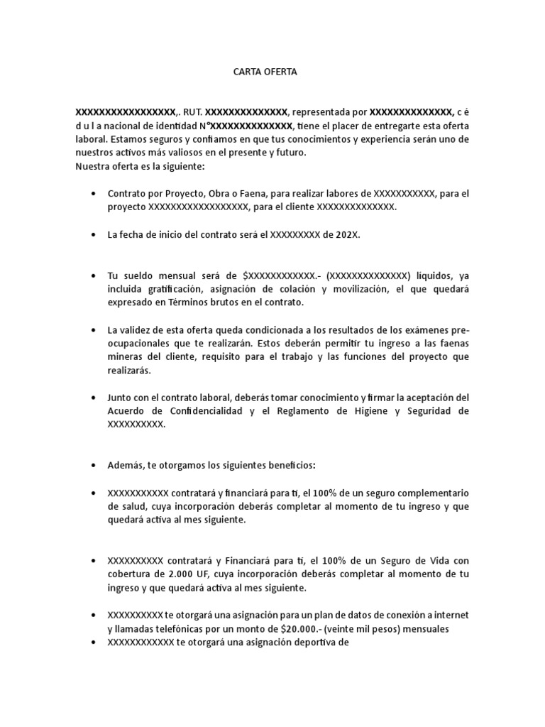 Carta Oferta Modelo PDF | PDF