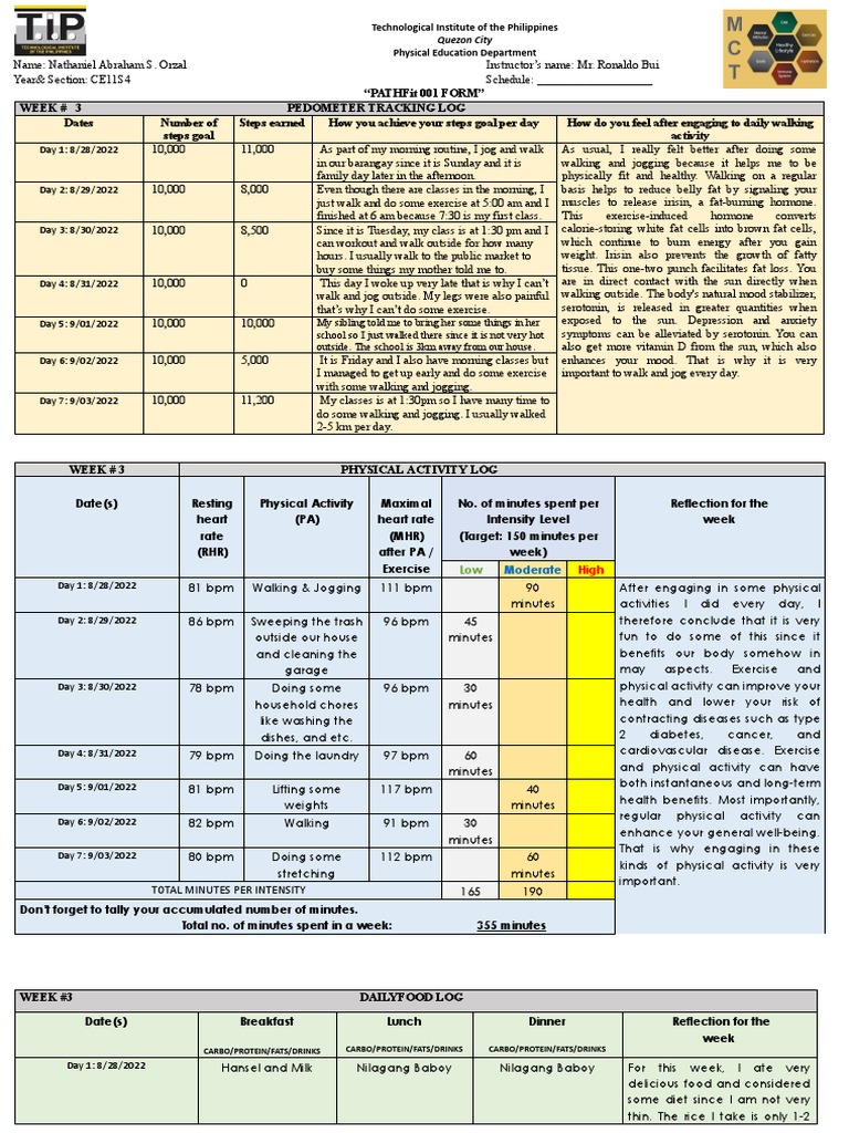 Week 3 Pedometer and Activity Log | PDF | Heart Rate | Nutrition